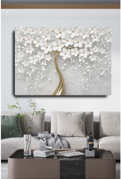 Blok Design Dekoratif Soyut Altın Beyaz Çiçek Sürreal Kanvas Duvar Tablosu Blok Design Dekoratif Soyut Altın Beyaz Çiçek Sürreal Kanvas Duvar Tablosu