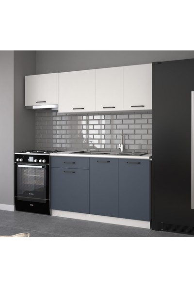 Visas Concept 220 cm Pınar Hazır Mutfak Dolabı Beyaz ve Antrasit