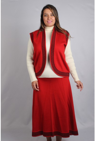 Sude Ilmk Kırmızı Yelekli 2 Li Triko Takım 19