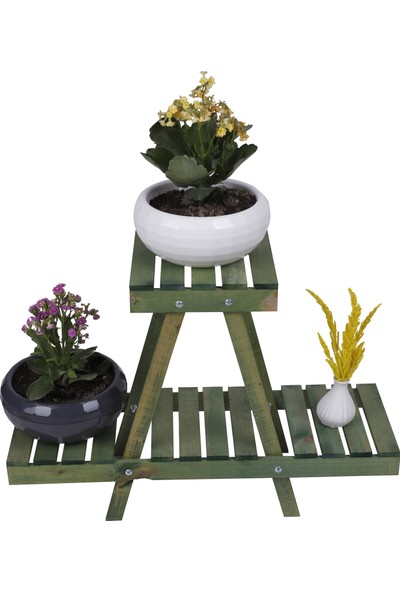 Üzüm Yaprağı Özel Tasarım 2 Katlı Çiçeklik - Yeşil