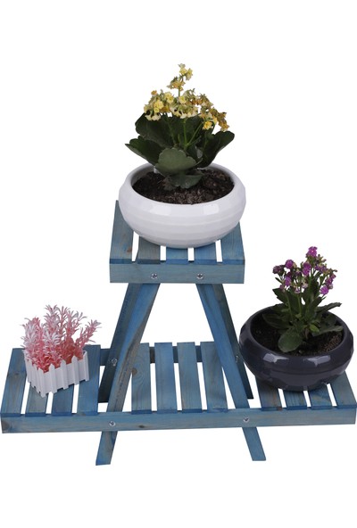 Üzüm Yaprağı Özel Tasarım 2 Katlı Çiçeklik - Mavi