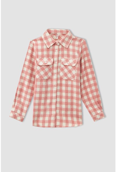 DeFacto Kız Çocuk Regular Fit Kareli Uzun Kollu Flanel Gömlek W2111A621AU