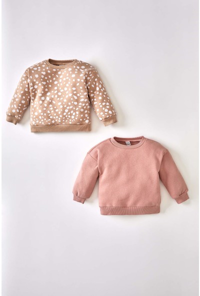 DeFacto Kız Bebek Regular Fit 2'li İçi Yumuşak Tüylü Sweatshirt V1886A221WN