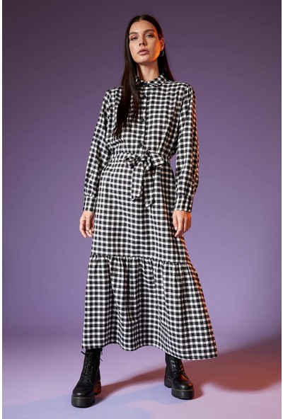 DeFacto Volan Detaylı Uzun Kollu Maxi Oduncu Gömlek Elbise V5898Az21Au DeFacto Volan Detaylı Uzun Kollu Maxi Oduncu Gömlek Elbise V5898Az21Au