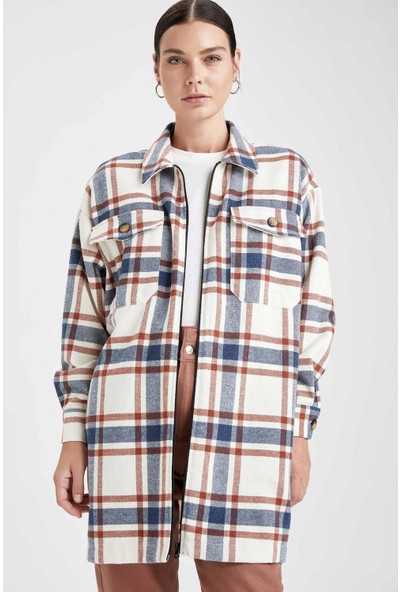 DeFacto Kareli Oversize Fit Oduncu Gömlek Tunik V6820Az21Wn