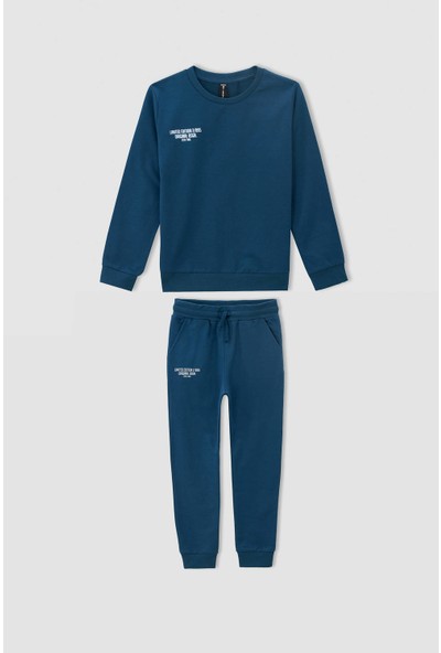 DeFacto Erkek Çocuk Bisiklet Yaka Yazı Baskılı Uzun Kollu 2'li Takım V0804A621AU