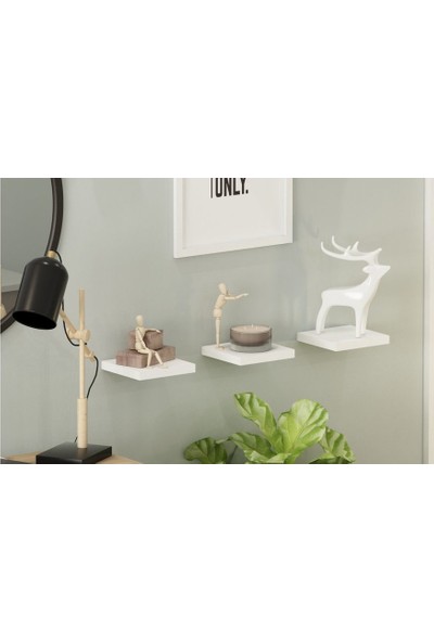 Givayo Moon Duvar Rafı 3'lü Uçan Raf Beyaz