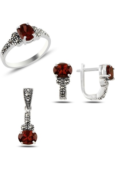 Gümüşhane Silver Markazit & Garnet Zirkon Taşlı Set Gümüşhane Silver Markazit & Garnet Zirkon Taşlı Set