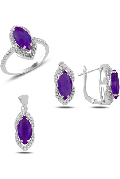 Gümüşhane Silver Ametist Zirkon Taşlı Set