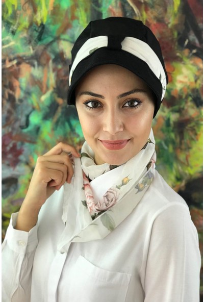 Butik Ambar Siyah Fularlı Kadın Şapka Butik Ambar Siyah Fularlı Kadın Şapka