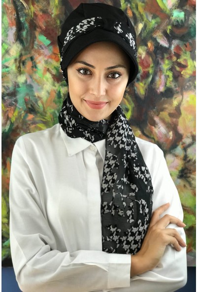 Butik Ambar Siyah Biritli Fularlı Tesettür Şapka Butik Ambar Siyah Biritli Fularlı Tesettür Şapka