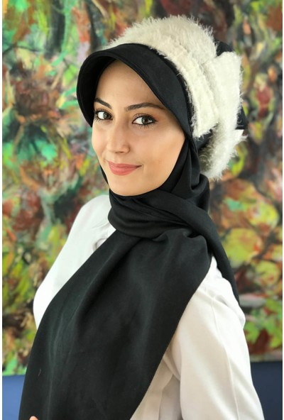 Butik Ambar Siyah Atkılı Şapka