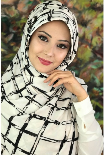 Butik Ambar Siyah Kare Desenli Beyaz Atkılı Tokalı Şapka Şal Butik Ambar Siyah Kare Desenli Beyaz Atkılı Tokalı Şapka Şal