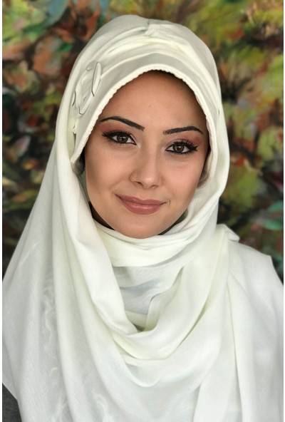 Butik Ambar Beyaz Renkli Tokalı Şapka Şal
