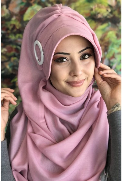 Butik Ambar Gül Kurusu Renkli Tokalı Hazır Şapka Şal Butik Ambar Gül Kurusu Renkli Tokalı Hazır Şapka Şal