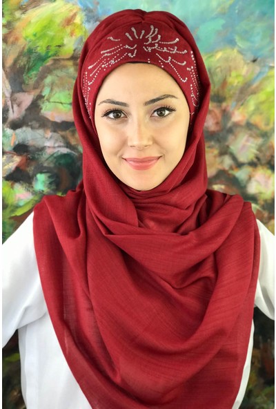 Butik Ambar Gümüş Pul Baskılı Fişek Desenli Bordo Hazır Şal Butik Ambar Gümüş Pul Baskılı Fişek Desenli Bordo Hazır Şal