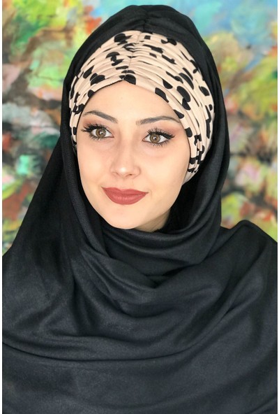 Butik Ambar Siyah Benekli Krem Renkli Büzgülü Siyah Hazır Şal Butik Ambar Siyah Benekli Krem Renkli Büzgülü Siyah Hazır Şal