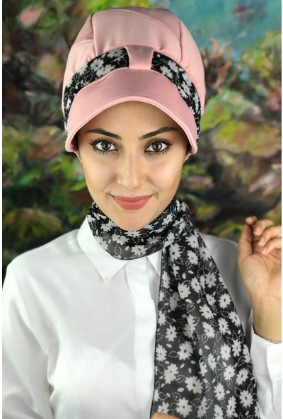 Butik Ambar Pudra Rengi Fularlı Şapka Butik Ambar Pudra Rengi Fularlı Şapka