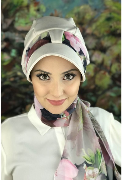 Butik Ambar Kırık Beyaz Tek Biritli Fularlı Şapka