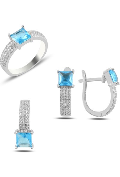 Gümüşhane Silver Akuamarin Zirkon Taşlı Set