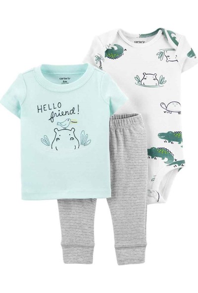 Carter's Erkek Bebek 3'lü Su Aygırı Desenli Tişört,body ve Pantolon Set Carter's Erkek Bebek 3'lü Su Aygırı Desenli Tişört,body ve Pantolon Set