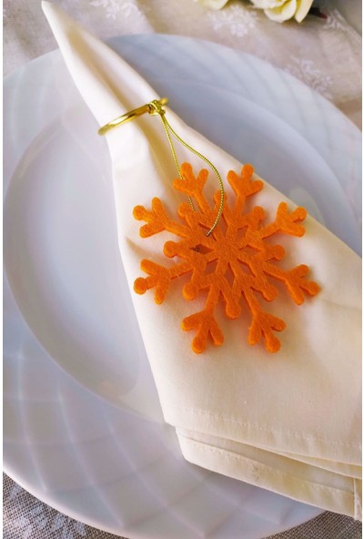 E-Sanat Evi 6 Adet Gold Halkalı Kar Tanesi Peçete Yüzüğü & Ağaç Süsü