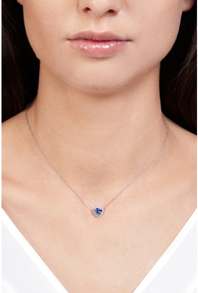 Crystal Diamond Zirconia 1 Carat Kalp Safir Kolye