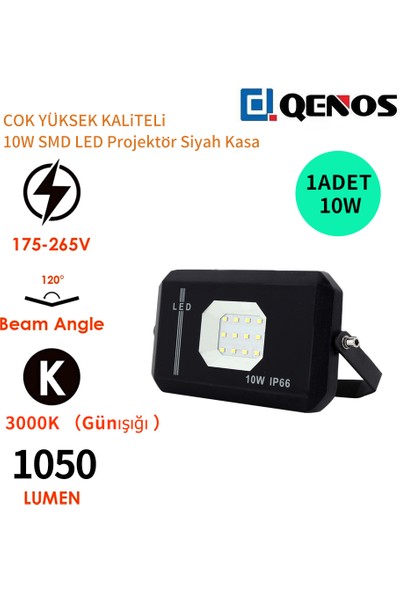 Qenos 10 Watt Smd LED Projektör 1050 Lumen Ip 66 - 3000 K Günışığı Qenos 10 Watt Smd LED Projektör 1050 Lumen Ip 66 - 3000 K Günışığı