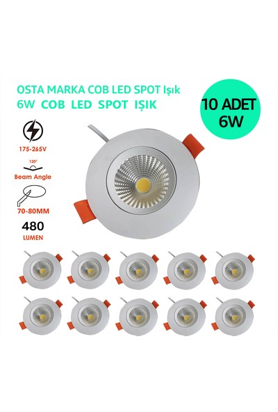 Osta Cob LED Spot Işık 6 Watt 10’lu Ekopaket