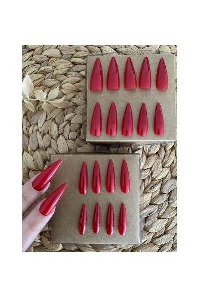 SYBELLE KOZMETİK 20 Adet Kırmızı Stiletto Takma Tırnak