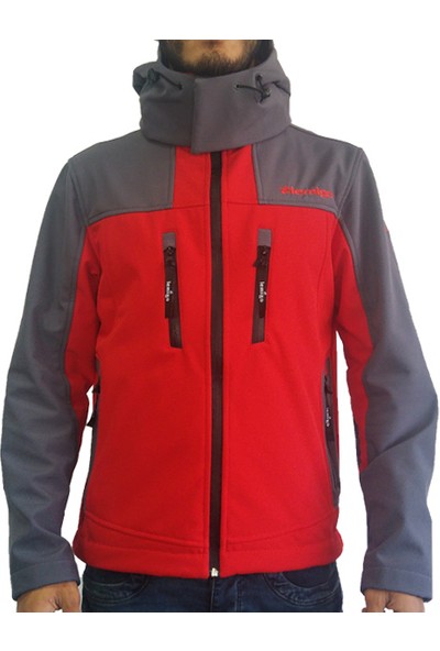 Lemigo Softshell Kapşonlu Mont Kırmızı-Gri L