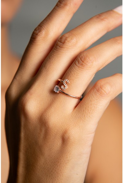 Elika Silver Kadın S Harf 925 Ayar Gümüş Yüzük
