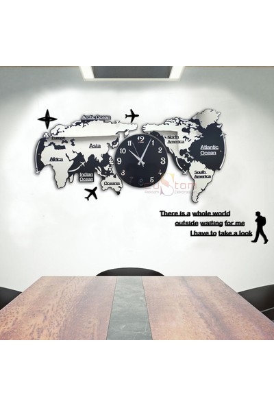 Custom Dekorasyon Dünya Haritalı Dekoratif Duvar Saati 120X55CM