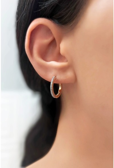 ÇLK Accessories Özel Seri Gümüş Taşlı Gold Halka Küpe TRKÜPE34047 B33503