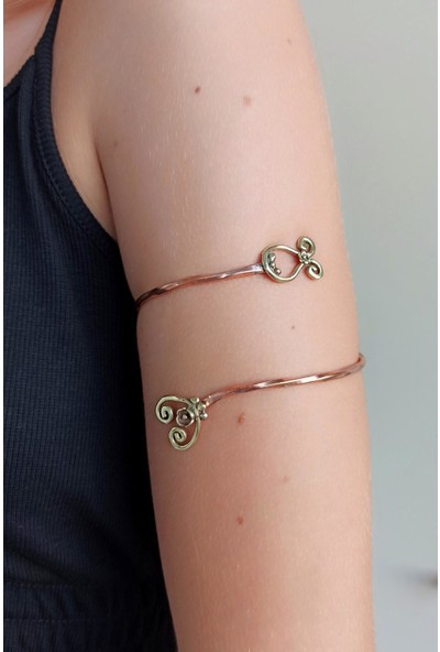 Motif Şekilli El Yapımı Ayarlanabilir Bakır Kol Bilekliği Pazılık