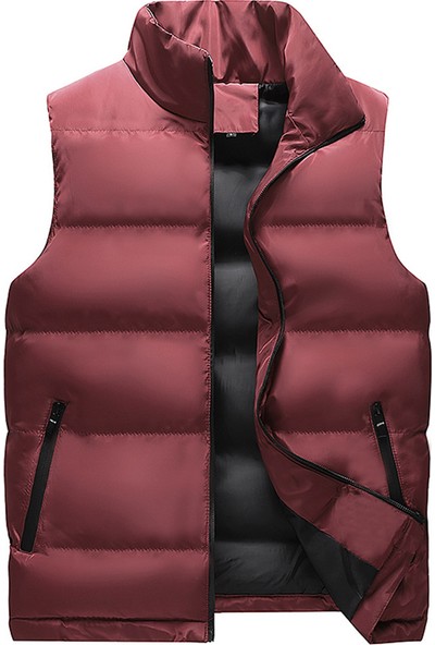 Cikrilan Erkek Klasik Kolsuz Stand Yaka Düz Renk Yelek (Yurt Dışından)