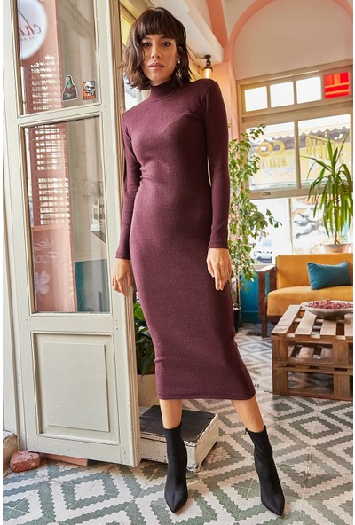 Kasheha Kadın Mürdüm Şardonlu Dik Yaka Kaşkorse Uzun Kollu Likralı Uzun Elbise - KAD3325522 Kasheha Kadın Mürdüm Şardonlu Dik Yaka Kaşkorse Uzun Kollu Likralı Uzun Elbise - KAD3325522