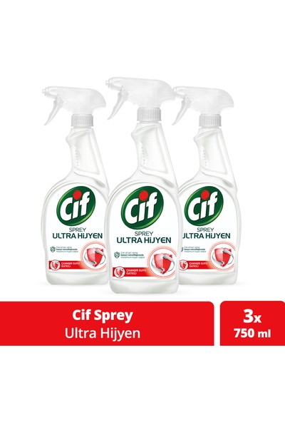 Cif Sprey Temizleyici Her Yerde Ultra Hijyen Çamaşır Suyu Katkılı 750 ml X3 Cif Sprey Temizleyici Her Yerde Ultra Hijyen Çamaşır Suyu Katkılı 750 ml X3