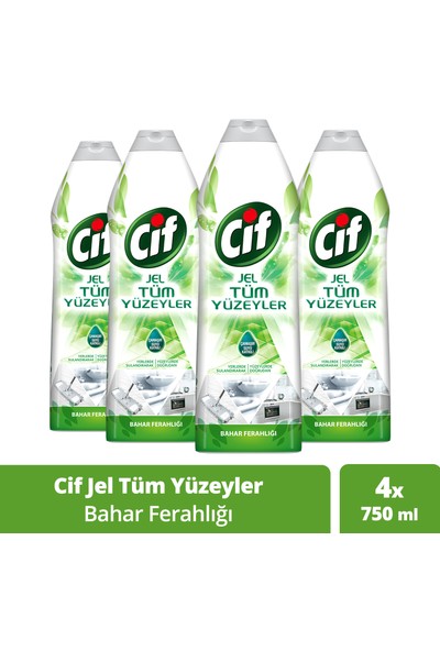 Cif Jel Yüzey Temizleyici Tüm Yüzeyler Bahar Ferahlığı Çamaşır Suyu Katkılı 750 ml x 4 Cif Jel Yüzey Temizleyici Tüm Yüzeyler Bahar Ferahlığı Çamaşır Suyu Katkılı 750 ml x 4