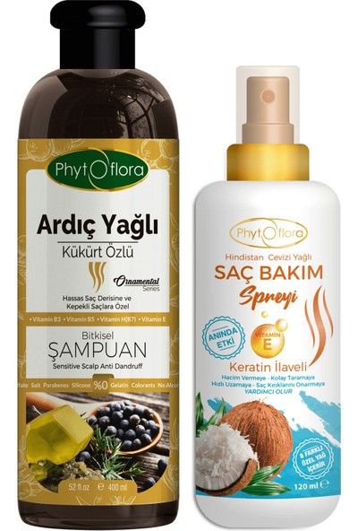 Phytoflora 2'Li Set Ardıç Yağlı Doğal Şampuan Ve Hindistan Cevizi Yağlı Saç Spreyi Phytoflora 2'Li Set Ardıç Yağlı Doğal Şampuan Ve Hindistan Cevizi Yağlı Saç Spreyi
