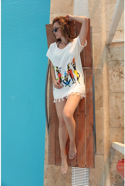 Fushia Africa Bambu Baskılı Plaj Elbisesi V6