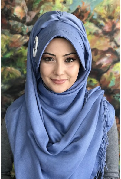 Butik Ambar Deniz Mavisi Renkli Tokalı Şapka Şal
