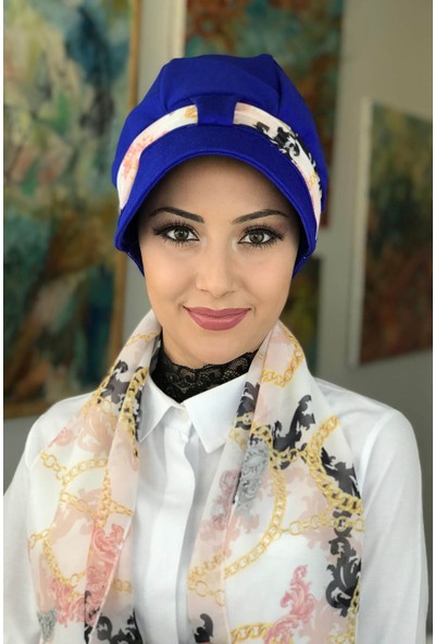 Butik Ambar Mavi Tek Biritli Tesettür Şapka Bone