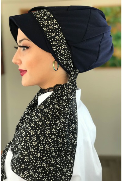 Butik Ambar Lacivert Fularlı Şapka Bone