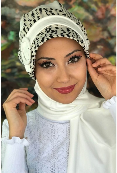 Butik Ambar Kırık Beyaz Renkli Siyah Noktalı Çarkıfelek Model Tokalı Beyaz Atkılı Şapka Butik Ambar Kırık Beyaz Renkli Siyah Noktalı Çarkıfelek Model Tokalı Beyaz Atkılı Şapka
