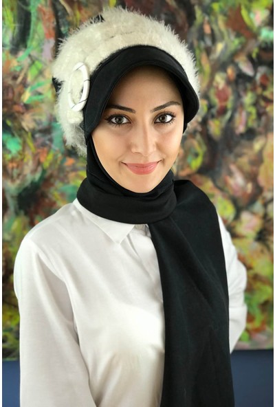 Butik Ambar Siyah Atkılı Şapka