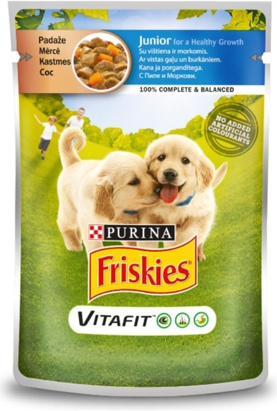 Friskies Tavuklu ve Havuçlu Pouch Konserve Yavru Köpek Maması 20 x 100 gr Friskies Tavuklu ve Havuçlu Pouch Konserve Yavru Köpek Maması 20 x 100 gr
