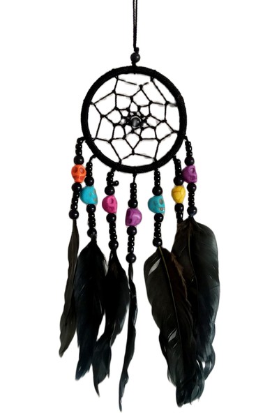 Mixperi Kuş Tüylü Boncuklu Siyah Düş Kapanı Araba Süsü