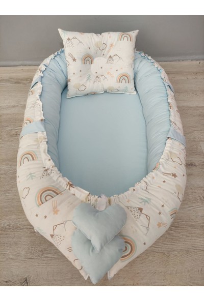 Babynest Dünyası Tepeler Desen ve Bebek Mavisi Orijinal Babynest ve Yastık Babynest Dünyası Tepeler Desen ve Bebek Mavisi Orijinal Babynest ve Yastık