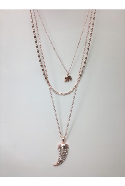 ESI Accessory Fil ve Fildişi Figürlü Golden Rose Renk Kadın Bijuteri Kolye ESI Accessory Fil ve Fildişi Figürlü Golden Rose Renk Kadın Bijuteri Kolye